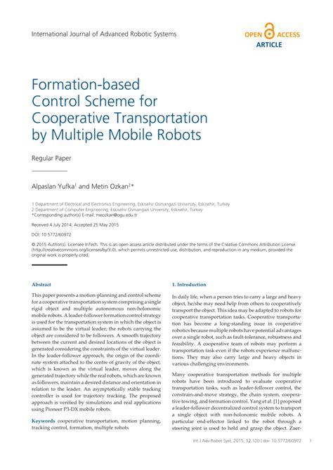 Pdf Formation Based Control Scheme For Cooperative Transportation By Multiple Mobile Robots