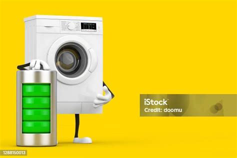 추상 충전 배터리와 현대 흰색 세탁기 캐릭터 마스코트 3d 렌더링 가득 찬에 대한 스톡 사진 및 기타 이미지 가득 찬 가사 집안일 가정 생활 Istock