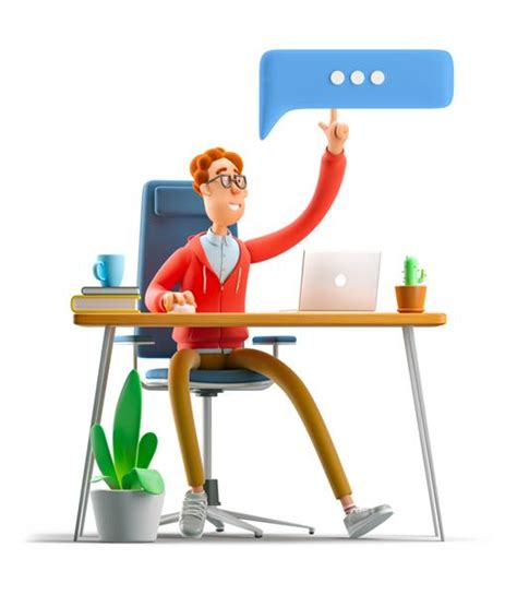 نرد لری با لپ تاپ پشت میز می نشیند تصویر سه بعدی مفهوم رسانه های اجتماعی 1640407