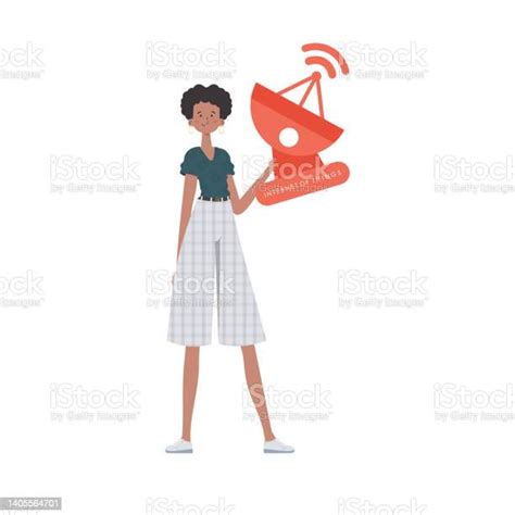 Iot 및 자동화 개념 한 여성이 위성 접시를 손에 쥐고 있습니다 격리 플랫 스타일의 벡터 일러스트레이션입니다 공란에 대한 스톡 벡터 아트 및 기타 이미지 Istock