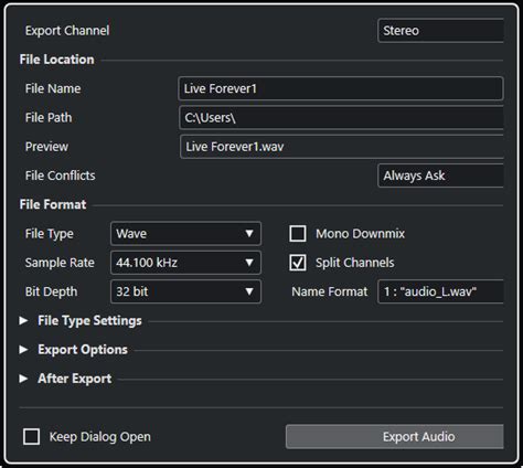 Diálogo Exportar mezcla de audio