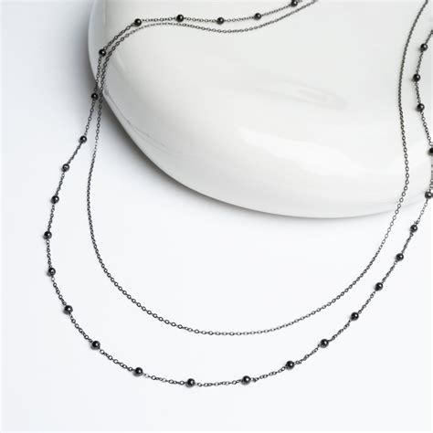 Black Stainless Steel Double Layered Chain Necklace Custom Length Made