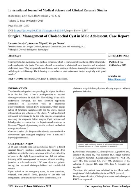 Pdf Surgical Management Of Choledochal Cyst In Male Adolescent Case Report