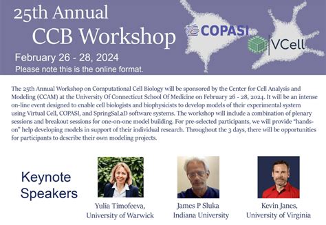 25th Annual Ccb Workshop Feb 26 28 At Uconn Center For Reproducible Biomedical Modeling