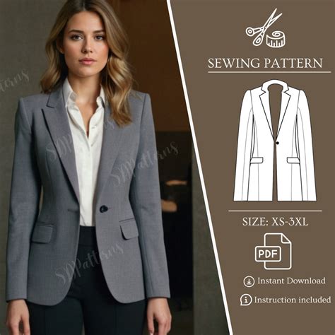 Classic Blazer Sewing Pattern Buttons Jacket Jacket Pockets Blazer