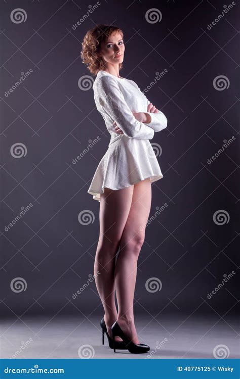 Attractive Middle Aged Woman Posing In Long Blouse Stock Image Image