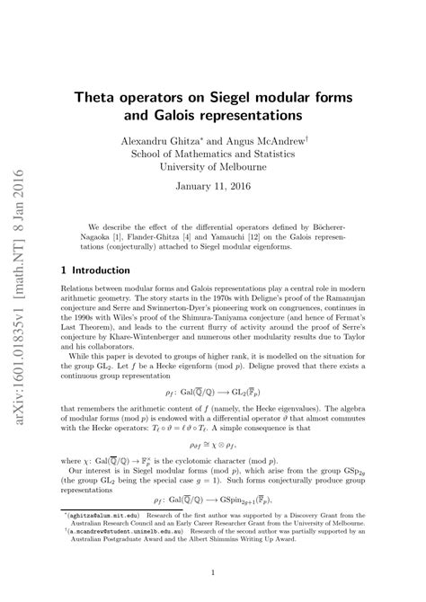 Pdf Theta Operators On Siegel Modular Forms And Galois Representations