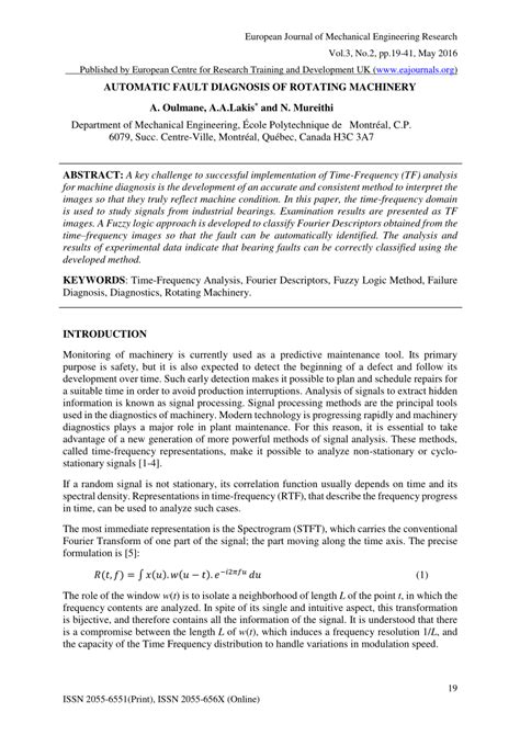 Pdf Automatic Fault Diagnosis Of Rotating Machinery