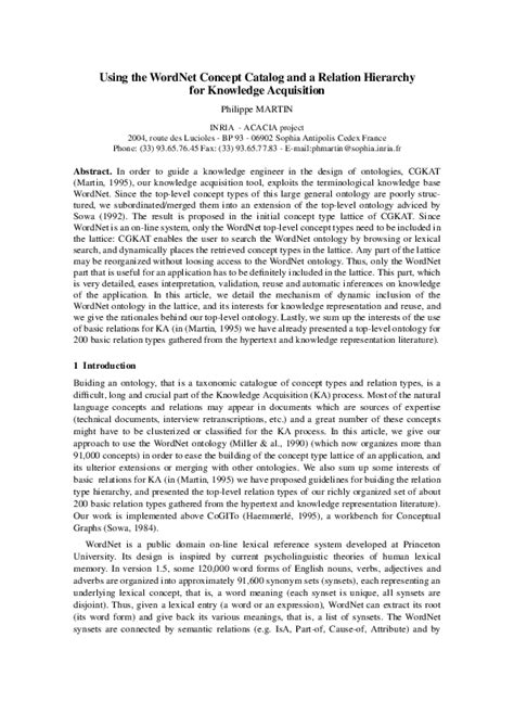 Pdf Using The Wordnet Concept Catalog And A Relation Hierarchy For