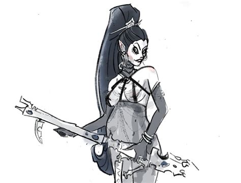 Rule 34 Aestra Khromys Dark Eldar Drukhari Elf Ears Gun Jetblackraider Pregnant Sketch