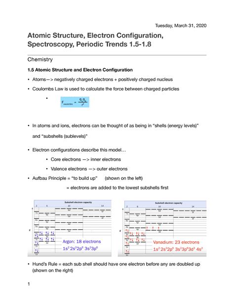 Chem 3 Lecture 2 Notes Atomic Structure Electron Configuration Spectroscopy Periodic
