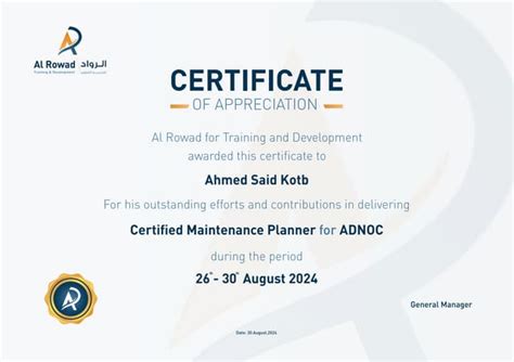Certificate Of Appreciation For Conducting The Certified Maintenance
