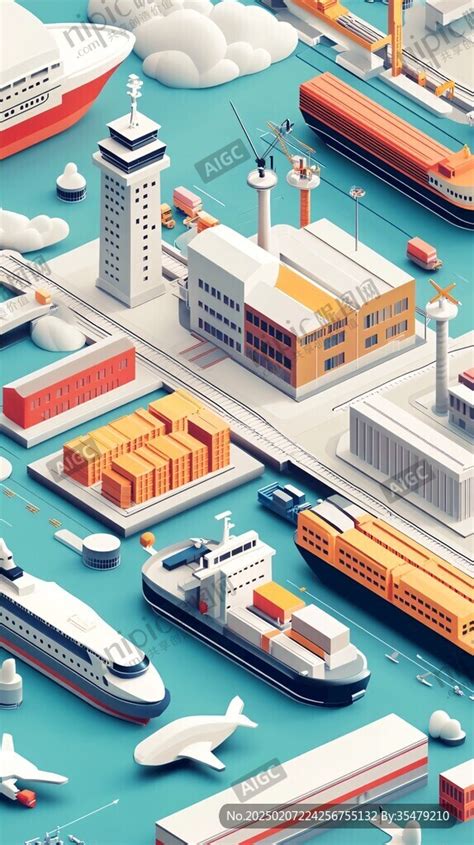 Ai创作图高铁都市图案 交通运输场景 交通运输火车轮船 交通运输物流快递 制造业插画 交通运输物流 工厂素材插画 快递物流科技码头 立体场景