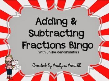 Adding And Subtracting Fractions Bingo By Hodges Herald TpT