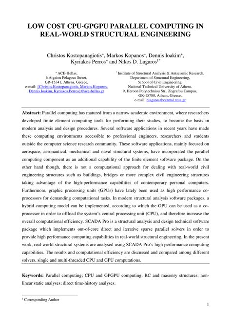 pdf low cost cpu gpgpu parallel computing in real world structural