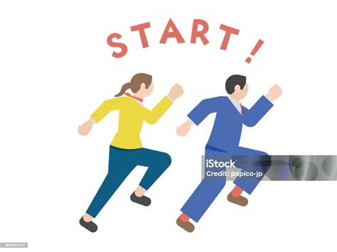 시작 시작 대시 스텝 업 레벨 업 스킬 업 점프 업 및 성장의 이미지가 설정된 픽토그램 스타일의 비즈니스 인물 일러스트레이션