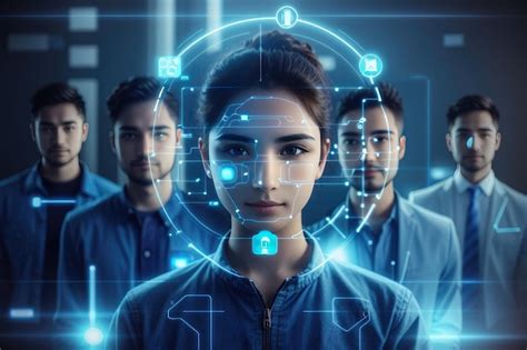 Premium Photo Facial Recognition Technology Scan And Detect People Face For Identification