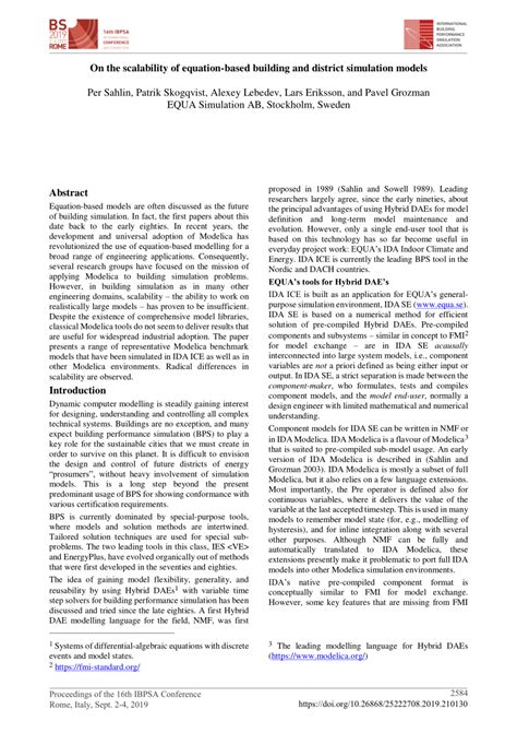 Pdf On The Scalability Of Equation Based Building And District Simulation Models