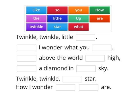 Twinkle Twinklw Little Star Sight Words Missing Word