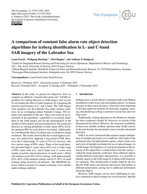 Pdf A Comparison Of Constant False Alarm Rate Object Detection Algorithms For Iceberg