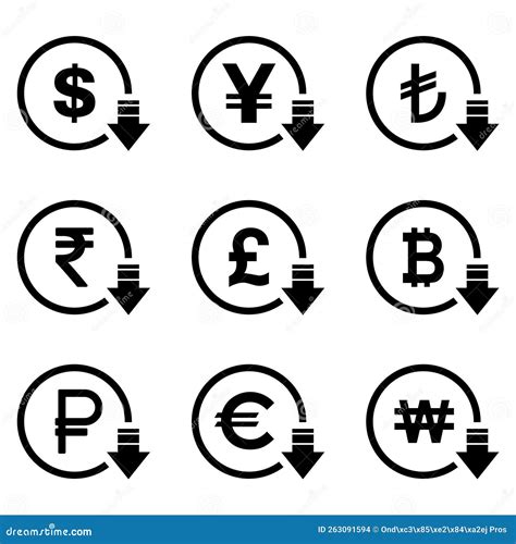 Cost Reduction Decrease Dollar Euro Icon Vector Symbol Image Isolated