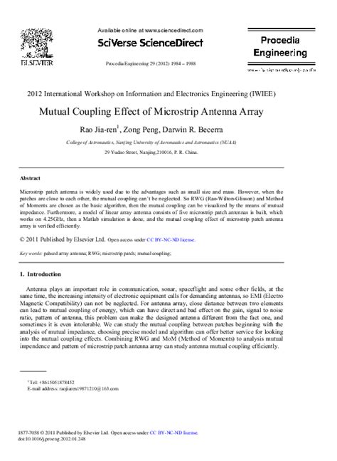 Pdf Mutual Coupling Effect Of Microstrip Antenna Array