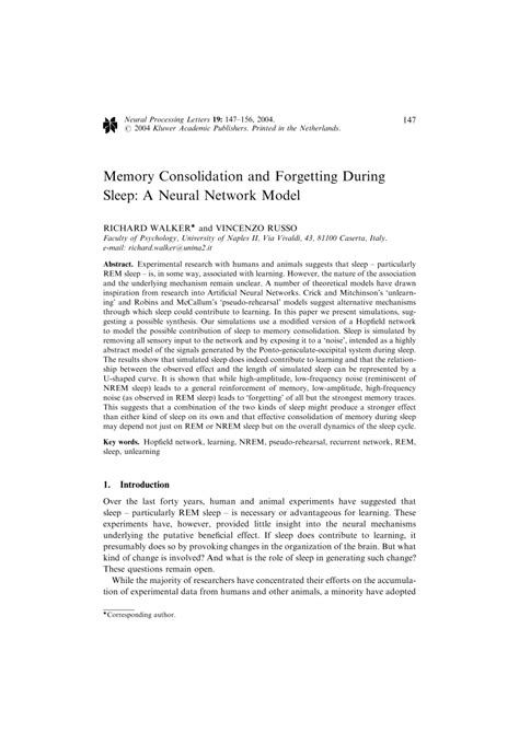 Pdf Memory Consolidation And Forgetting During Sleep A Neural Network Model