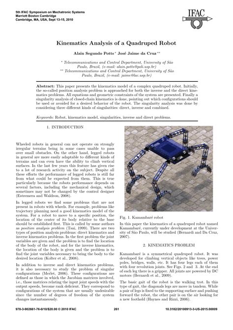 Pdf Kinematics Analysis Of A Quadruped Robot
