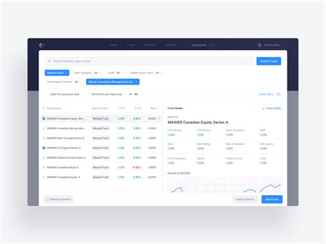 Advanced Search And Filters Fund Comparison Tool User Interface