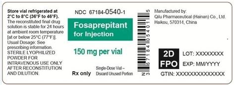 Fosaprepitant Dimeglumine Qilu Pharmaceutical Co Ltd Fda Package