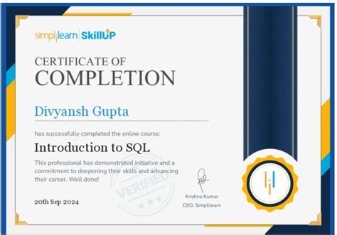 Divyansh Gupta On Linkedin Just Completed My Introduction To Sql Course From Simplilearn This