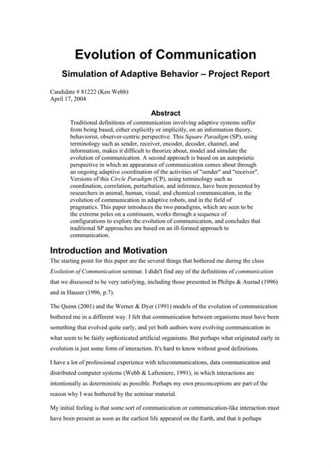 Pdf Evolution Of Communication Primordion · Evolution Of Communication In Adaptive Robots