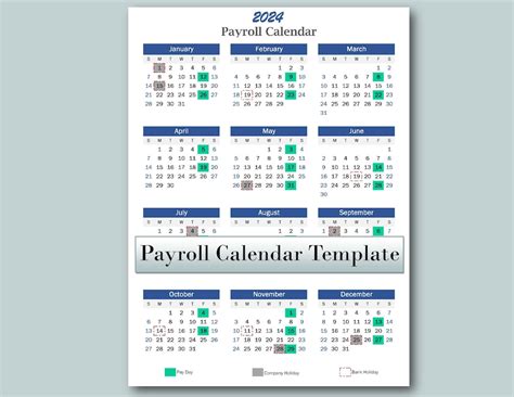 Annual Payroll Calendar Template Excel Download Printable Etsy