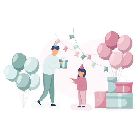 Premium Vector Dad And Daughter Celebrating Birthday Characters