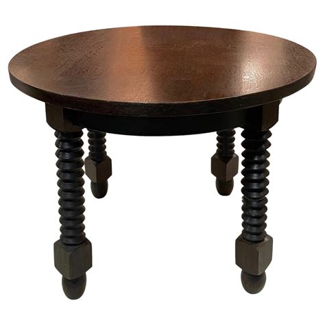 Rounded Square Wood Coffee Table With Black Leather Top For Sale At 1stdibs