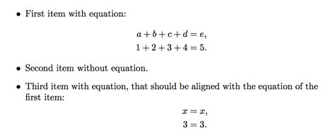 How To Align Equations That Are In Different Items Of An Itemize Tex