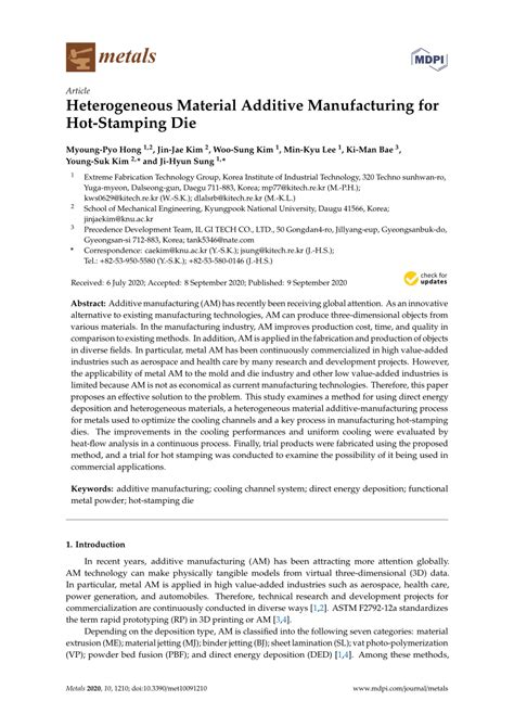 Pdf Heterogeneous Material Additive Manufacturing For Hot Stamping Die
