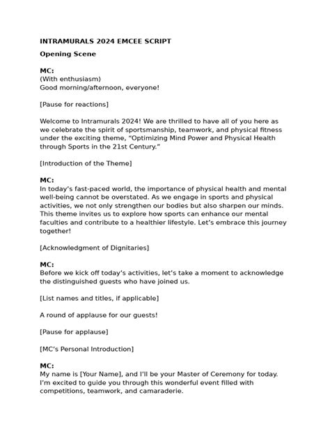 Intramurals 2024 Emcee Script Solo Pdf