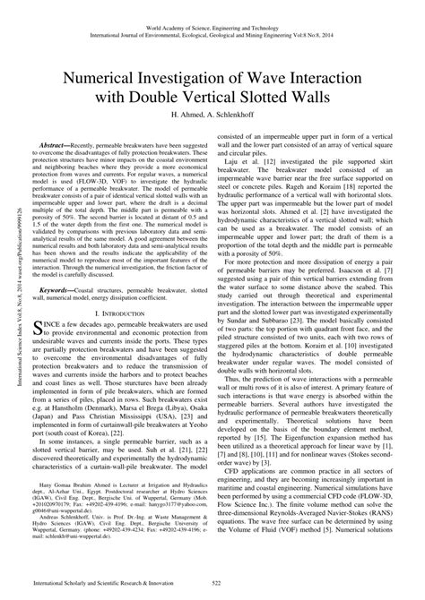 Pdf Numerical Investigation Of Wave Interaction With Double Vertical Slotted Walls