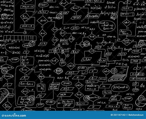 Information Technology Vector Seamless Pattern With Handwritten Diagram Charts Programming Code