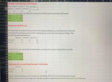 Solved Simple Forecasting Techniques Here Is Data For The