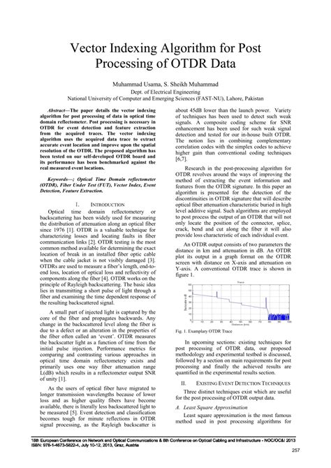Pdf Vector Indexing Algorithm For Post Processing Of Otdr Data