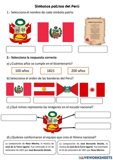 Simbolos Patrios Del Perú Fichas De Trabajo Interactivas
