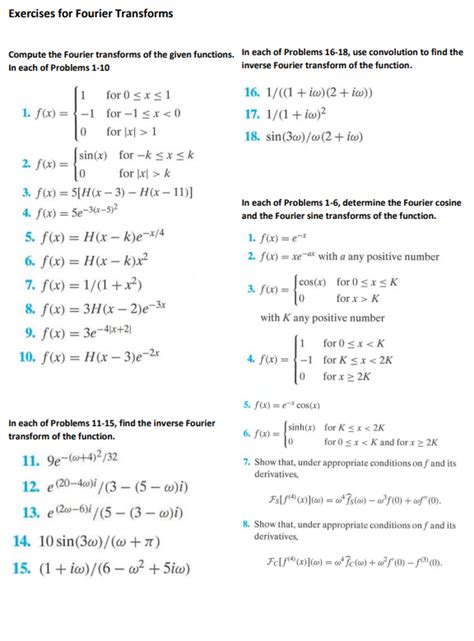 Solved Exercises For Fourier Transforms Compute The Fourier Chegg