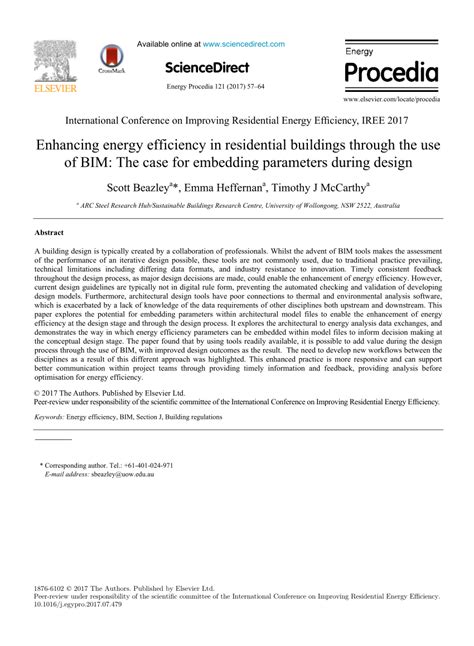 PDF Enhancing Energy Efficiency In Residential Buildings Through The Use Of BIM The Case For