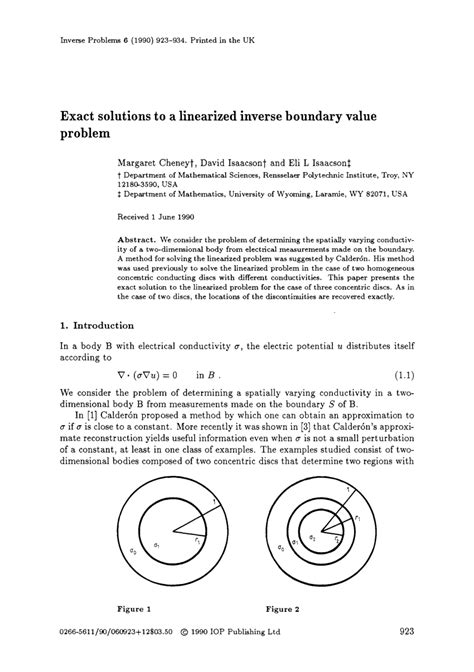 Pdf Exact Solutions To A Linearized Inverse Boundary Value Problem
