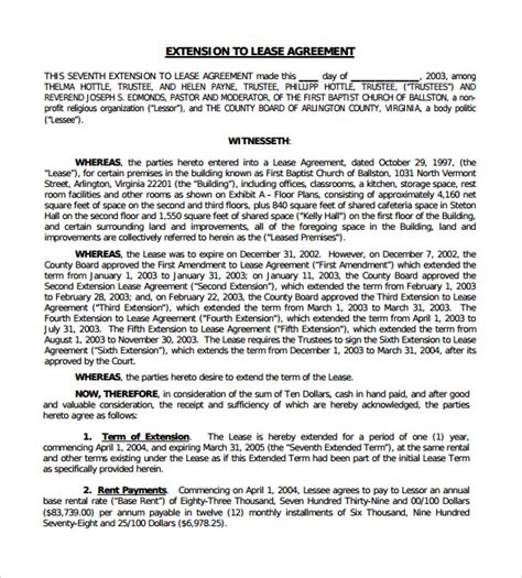 Free 9 Lease Extension Agreement Templates In Pdf