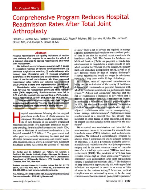Pdf Comprehensive Program Reduces Hospital Readmission Rates After Total Joint Arthroplasty