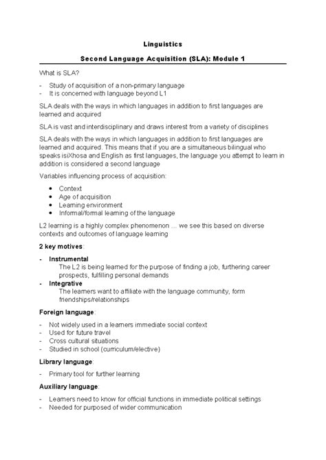 Linguistics Sla Module 1 Understanding Second Language Acquisition