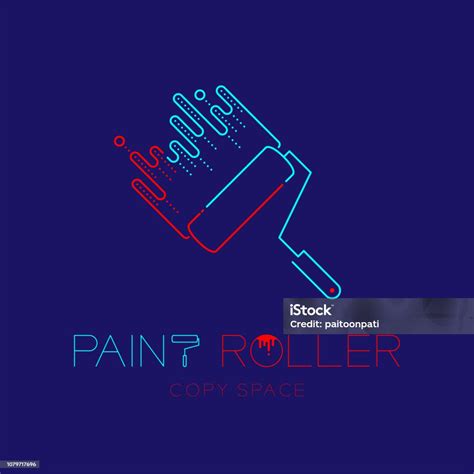페인트 롤러 로고 아이콘 개요 선을 대시 선 디자인 그림 페인트 롤러 텍스트와 복사 공간 벡터 Eps 10와 어두운 파란색 배경에 격리 설정 가사 집안일에 대한 스톡 벡터